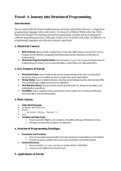 Introduction To Pascal Pascal A Journey Into Structured Programming Introduction Pascal