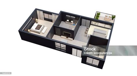 현대 인테리어 디자인 검은 벽 아파트 집 가구 아이소메트릭 원근 뷰 3d 렌더링의 청사진과 흰색 평면도에 고립 아파트에 대한