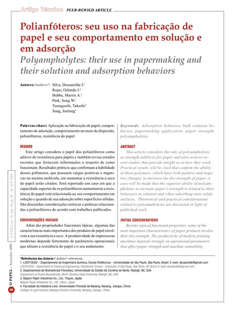 Pdf Polyampholytes Their Use In Papermaking And Their Solution And Adsorption Behaviors