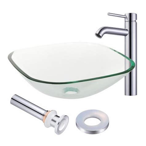 Aquaterior Tempered Glass Bathroom Vanity Sink Chrome Faucet Pop Up Drain Mounting Ring Combo 1