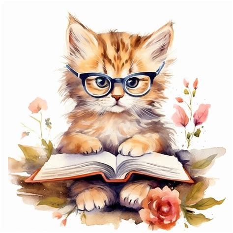 Premium Ai Image There Is A Cat Wearing Glasses Reading A Book With A Flower Generative Ai