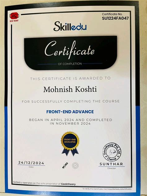 Frontend Webdevelopment Reactjs Javascript Certification Mohnish Koshti