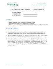 CST2355 Lab02 Docx Algonquin College Of Applied Arts And Technology