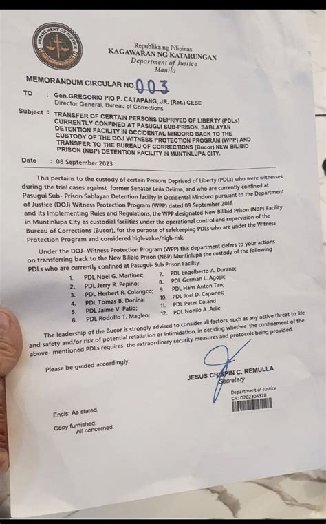 Probe Fake Memo On High Profile Inmates Bilbid Return Remulla Inquirer News