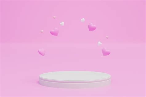 날아다니는 하트가 있는 분홍색 배경에 제품이나 텍스트를 배치하는 둥근 흰색 연단 복사 붙여넣기 3d 렌더링 강단에 대한 스톡 사진 및 기타 이미지 Istock
