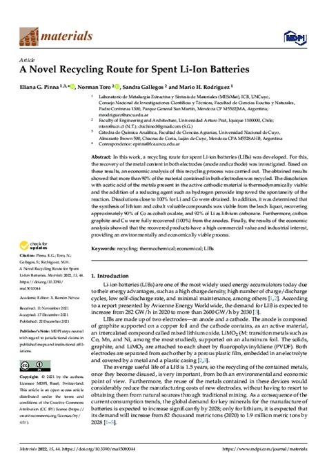 Pdf A Novel Recycling Route For Spent Li Ion Batteries