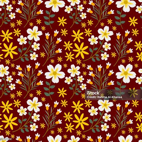 플라워 화이트 와 옐로우 원활한 패턴 프리미엄 일러스트 브라운 배경 0명에 대한 스톡 벡터 아트 및 기타 이미지 0명 계절 꽃 나무 Istock
