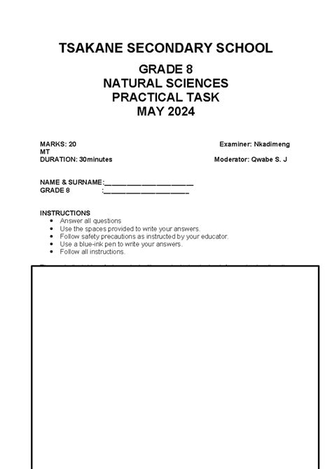 Grade 8 Task 2 2024 Term 2 Copy Copy TSAKANE SECONDARY Babe GRADE 8 NATURAL SCIENCES