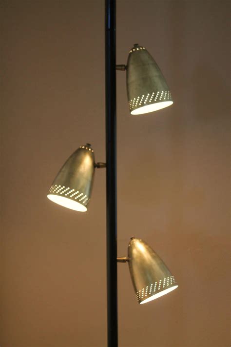 1955 Mid Century Modern Tension Pole Lamp Brass Stiffel Era Starlight Shades For Sale At