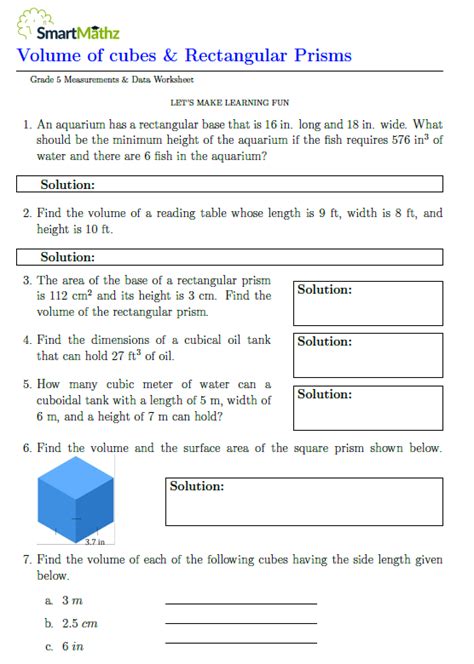 Volume Of Cubes And Rectangular Prisms Smartmathz
