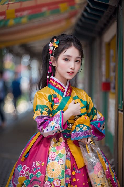 A Close Up Of A Woman In A Colorful Dress Holding A Bag Seaart Ai