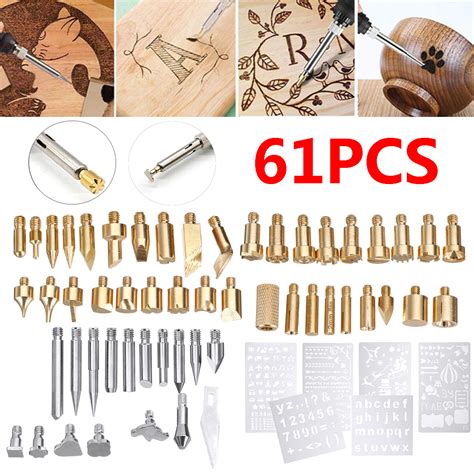 61pcs Wood Burning Tips Set Stencil Soldering Iron Craft Tools