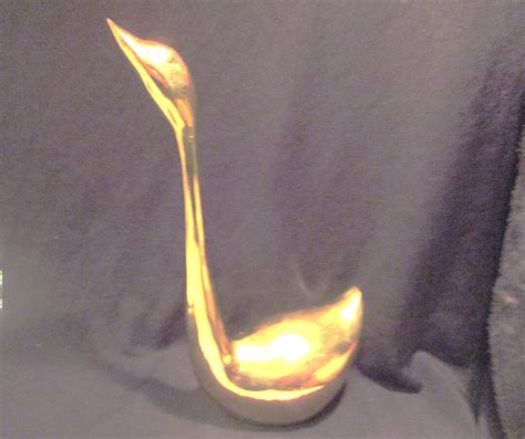 Solid Brass Swan Sculpture By Jack Houseman Inc 85 Inches Tall Mid