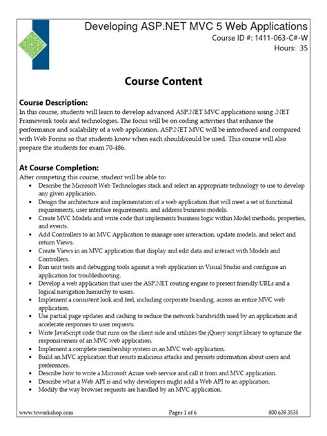 Developing Asp Net Mvc 5 Web Applications Pdf World Wide Web Internet And Web