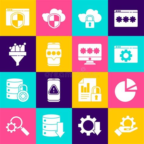 Set Hand Settings Gear Pie Chart Infographic Browser Cloud Computing Lock Mobile Password