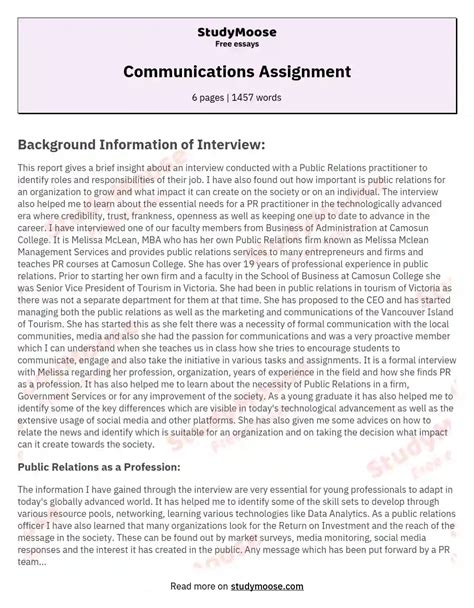 Communications Assignment Free Essay Example