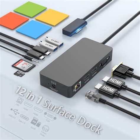 Microsoft Surface Dock Triple Displays Dual 4k Hdmi Vga With Power Adapter 12 In 1