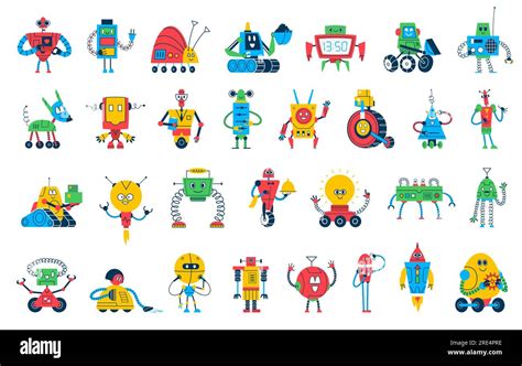 Cartoon Robot Toys Vector Characters Of Cute Bots Future Technologies Science Or Space Game