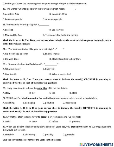 9th Grade Test Activity Live Worksheets