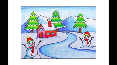 Winter Season Scenery Drawing