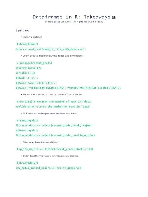 R Dataframes Key Functions And Usage Pdf Data Computing