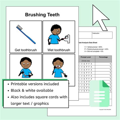 Brushing Teeth Task Analysis Editable Visual Steps And Data Sheet For Aba Therapy Etsy