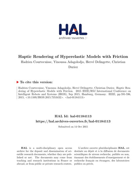 Pdf Haptic Rendering Of Hyperelastic Models With Friction