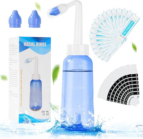 Uraqt Neti Pot Nasal Rinse Kit Nose Wash Cleaner 300ml Sinus Rinse Bottle With 20 Nasal Wash