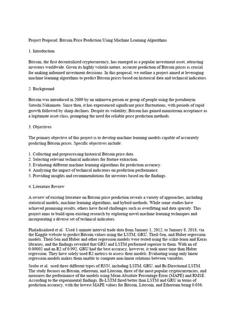 Project Proposal Bitcoin Price Prediction Using Machine Learning