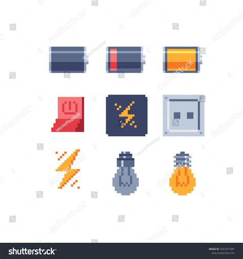 Energy Symbols Pixel Art Icons Electric Stock Vector Royalty Free