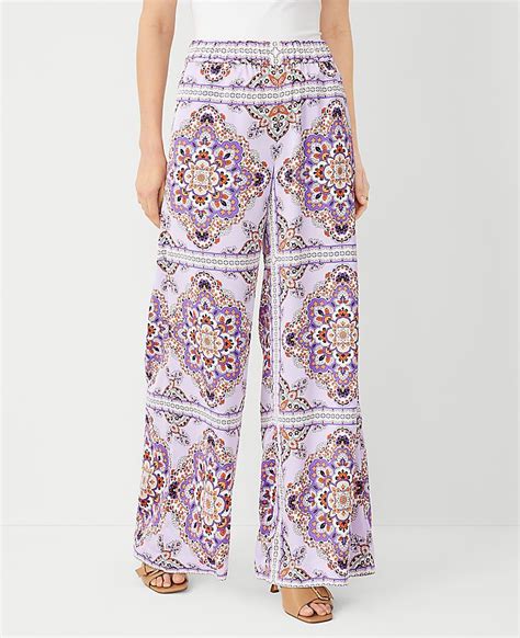 Ann Taylor The Easy Palazzo Pant In Tiled Satin Size Xs Lavender Latte