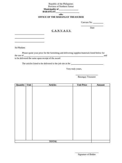 Canvass Form Pdf