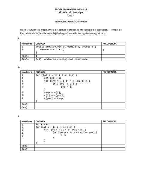 Ejercicios Complejidad I Pdf Programación De Computadoras Ingeniería De Software
