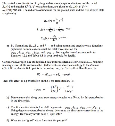 Solved The Spatial Wave Functions Of Hydrogen Like Atom