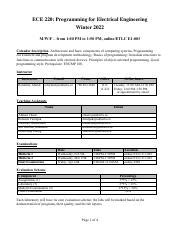 ECE Syllabus Pdf ECE Programming For Electrical Engineering Winter M W F From