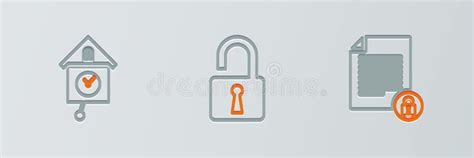 Set Line Document And Lock Retro Wall Watch And Open Padlock Icon Vector Stock Vector