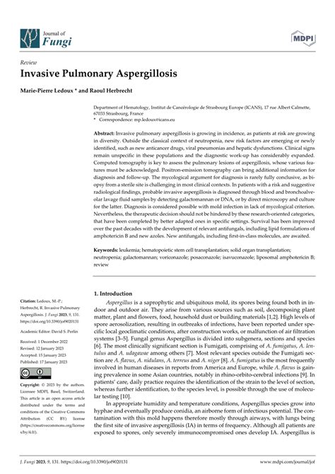 Pdf Invasive Pulmonary Aspergillosis