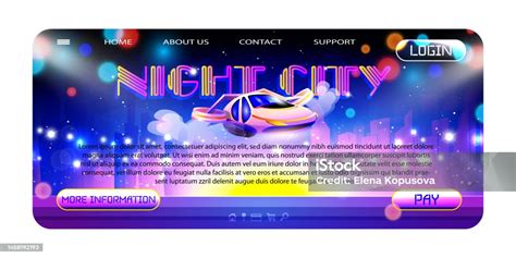 만화 스타일의 텍스트를 위한 공간이 있는 미래 지향적인 웹 배너 별이 있는 도시 건물이 있는 밤 도시를 배경으로 한 미래의