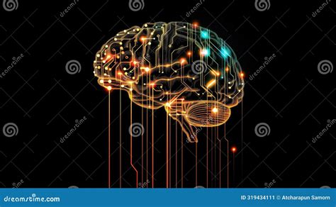 An Abstract Depiction Of A Human Brain With Digital Circuits Extending