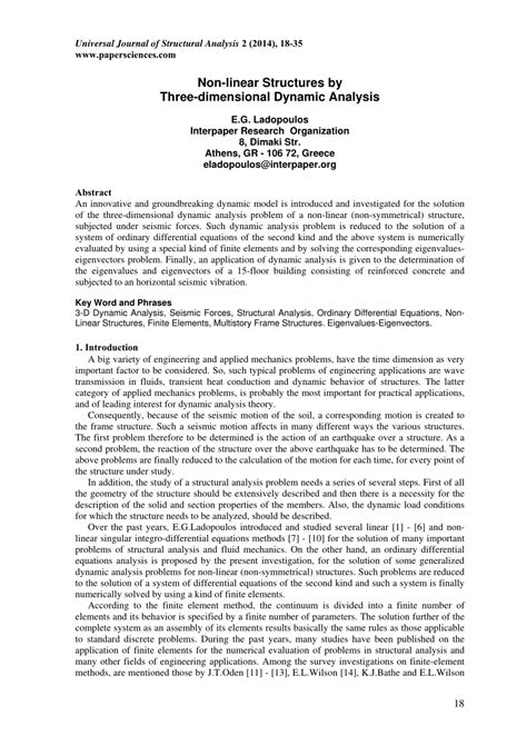 Pdf Non Linear Structures By Three Dimensional Dynamic Analysis