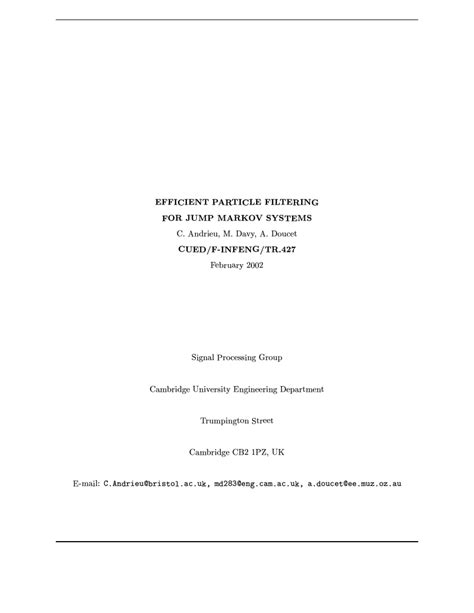 Pdf Efficient Particle Filtering For Jump Markov Systems Application To Time Varying