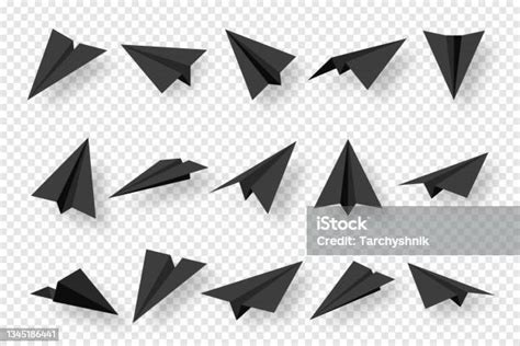 투명 한 배경에 격리 된 현실적인 검은 색 수제 종이 비행기 평면 스타일의 종이 접기 항공기 벡터 일러스트레이션 3차원 형태에 대한 스톡 벡터 아트 및 기타 이미지 Istock