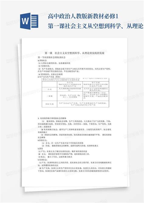 高中政治人教版新教材必修1第一课社会主义从空想到科学、从理论到实践word模板下载编号lwdpeorn熊猫办公