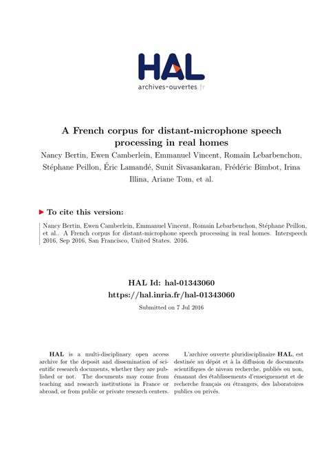 pdf a french corpus for distant microphone speech processing in real homes