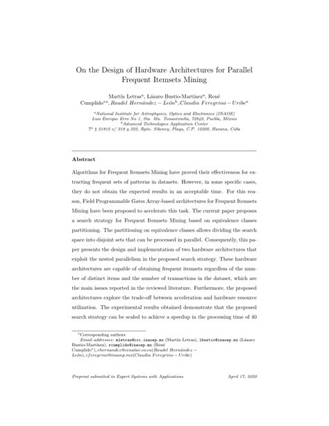 Pdf On The Design Of Hardware Architectures For Parallel Frequent Itemsets Mining
