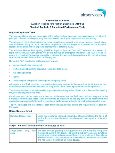 Arffs Physical Aptitude Functional Performance Tests Pdf Firefighter Firefighting