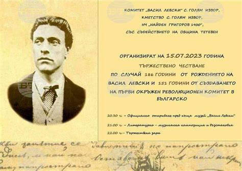 Тържествено ще бъдат отбелязани 186 години от рождението на Васил Левски в тетевенското село