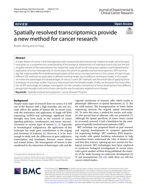 Pdf Spatially Resolved Transcriptomics Provide A New Method For