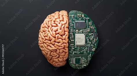 Half Human Brain Half Circuit Board Merging Biological Intelligence With Ai On A Black