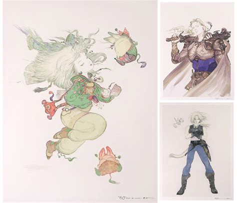 天野喜孝 愛蔵版 稀少オーダー版画3枚セット エーコとモグ Ff9 ジタン Ff9 エドガー Ff6 証明書 豪華オリジナルケース 専用額縁
